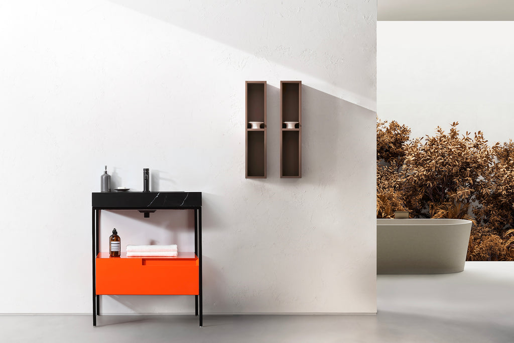 TEXEL 30” RED AMBER/BLACK INDUSTRIAL STYLE FREESTANDING BATHROOM VANIT ...