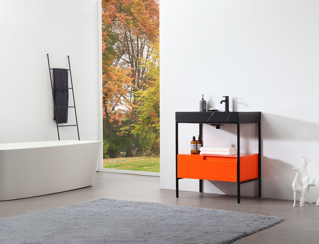 TEXEL 30” RED AMBER/BLACK INDUSTRIAL STYLE FREESTANDING BATHROOM VANIT ...