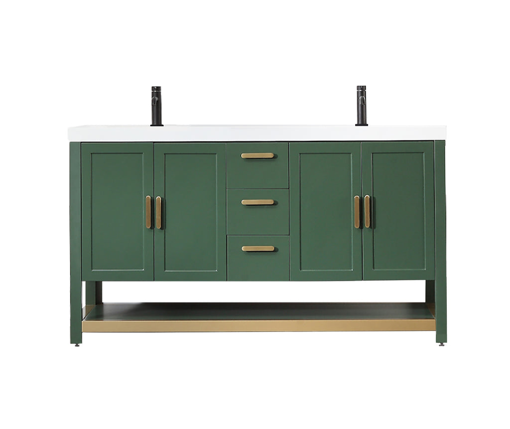 WINCHESTER 60” FOREST GREEN FREESTANDING MODERN BATHROOM VANITY (WHITE ...